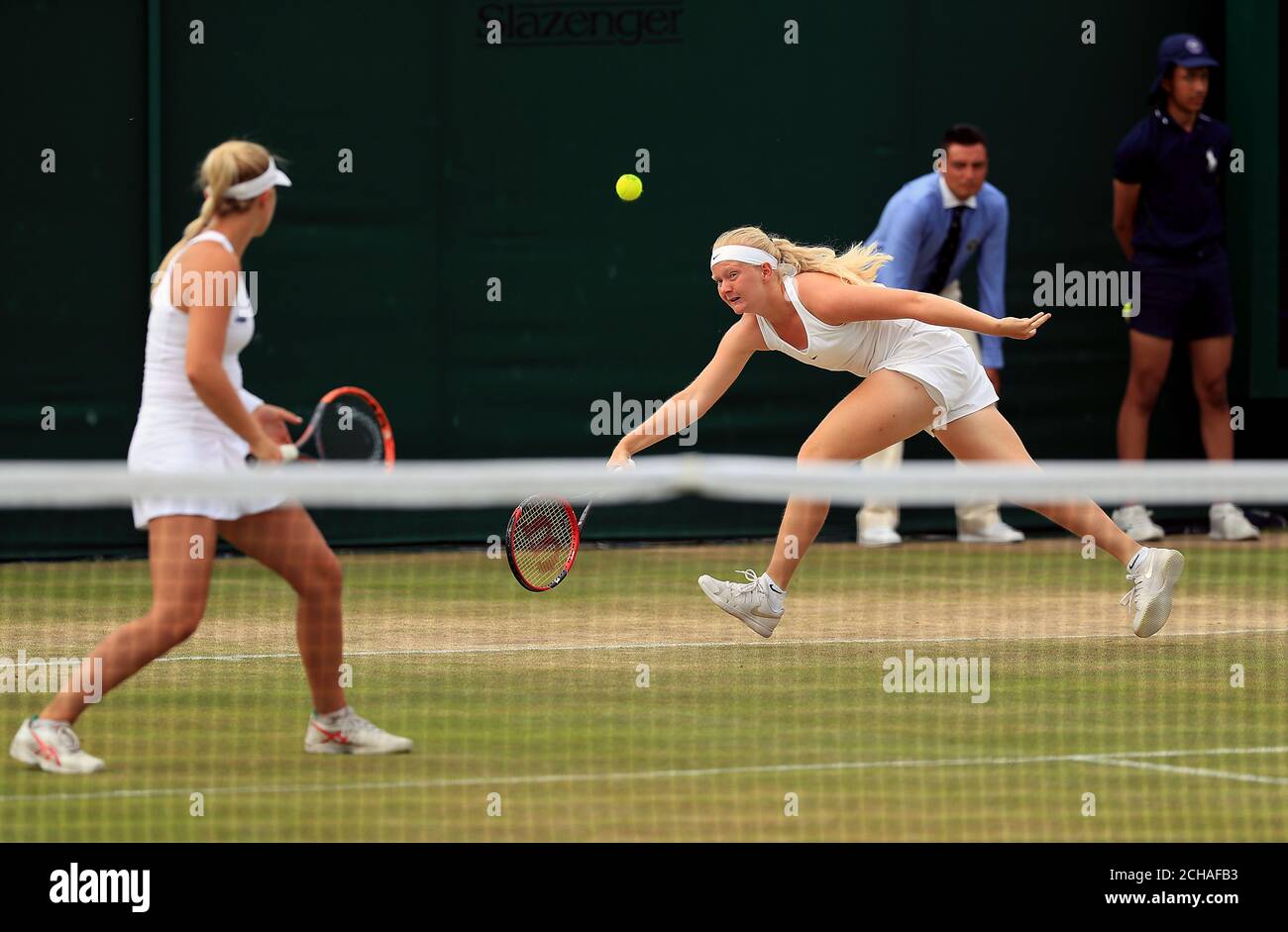 Fracesca Jones (right) and Ali Collins during their doubles match on ...