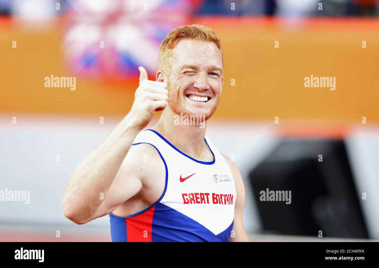 Great Britian's Greg Rutherford celebrates winning the Men's Long Jump ...
