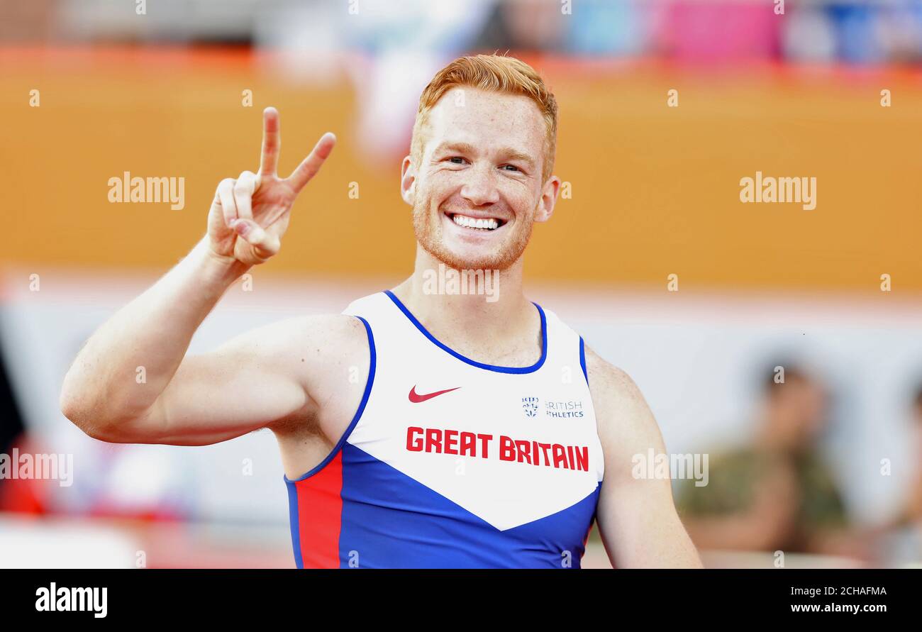 Great Britian's Greg Rutherford celebrates winning the Men's Long Jump ...