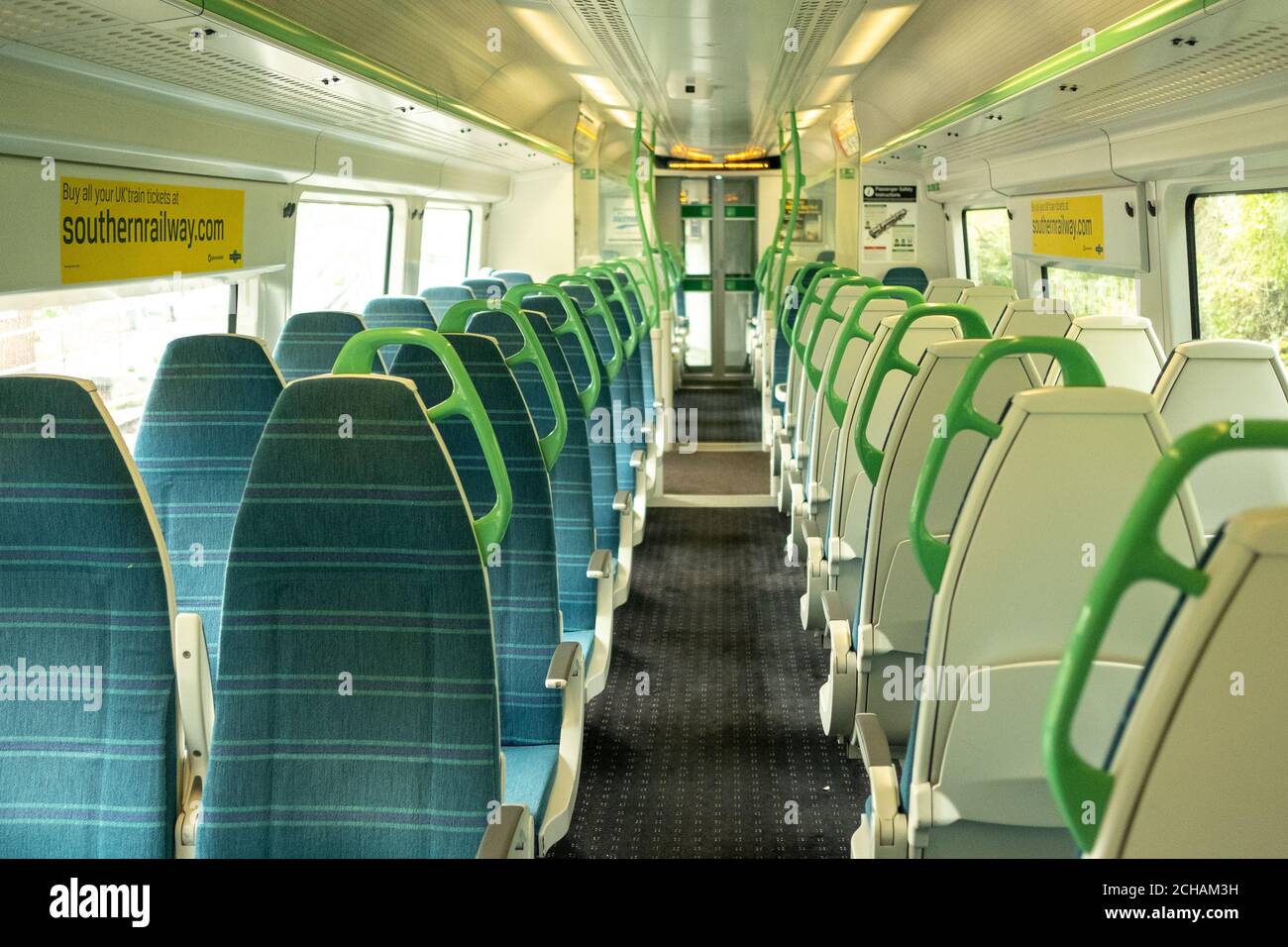 London - Empty train seats on usually busy Southern Railways London ...