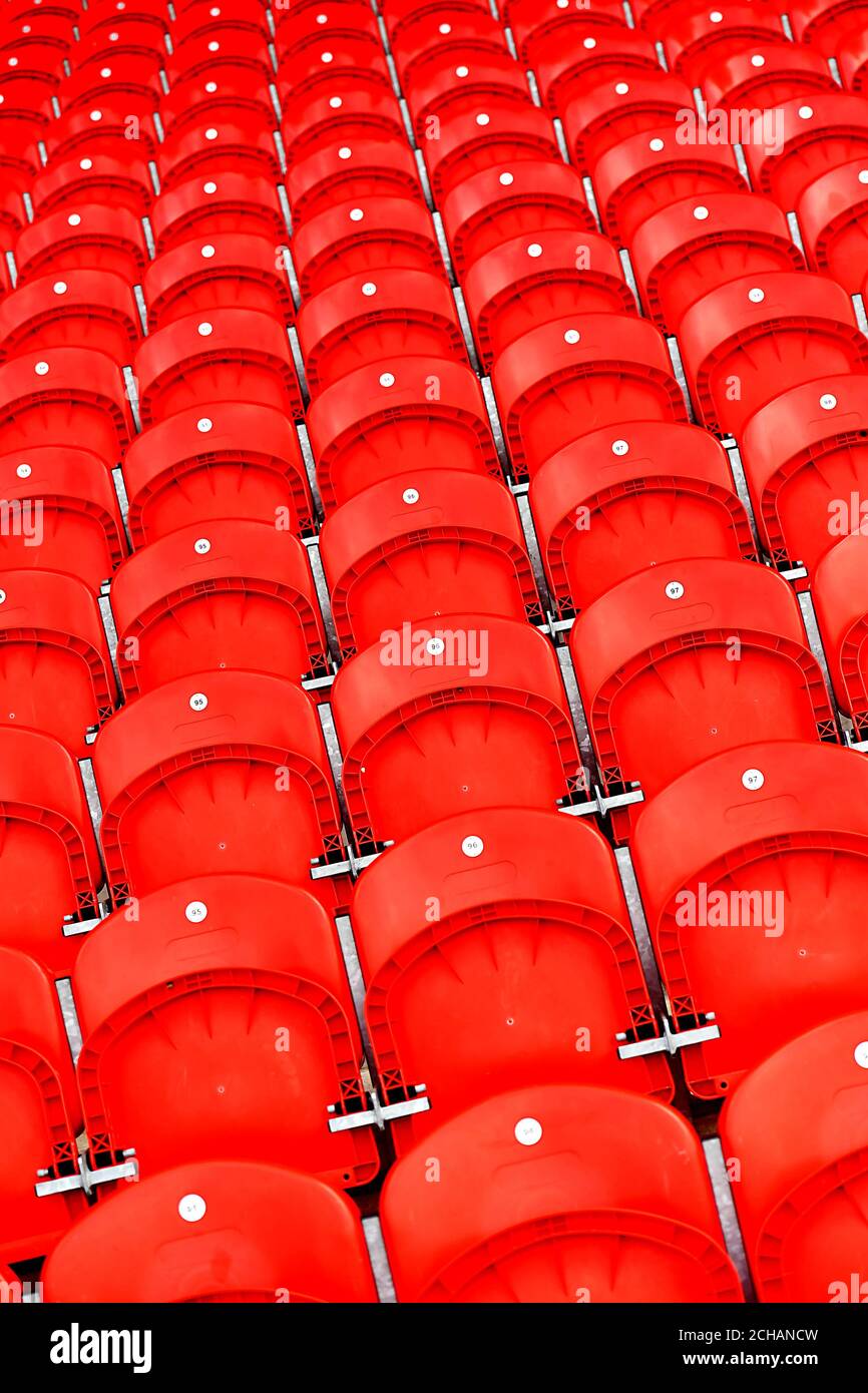 Red seating at the Keepmoat Stadium Stock Photo - Alamy