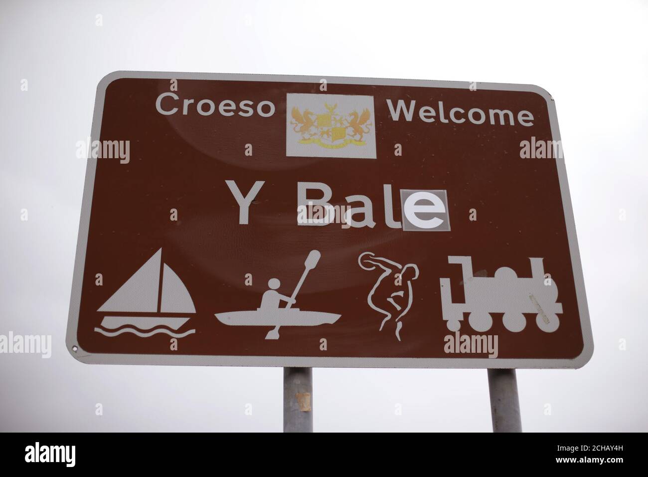 A road sign that has been temporarily changed from Bala to Bale in the ...