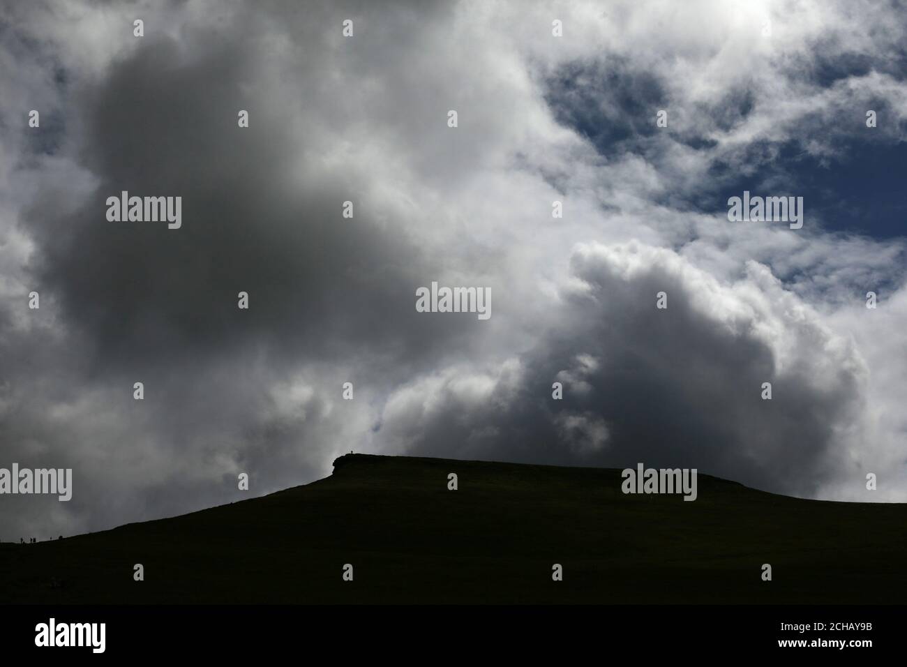 A silhouette of the summit of Corn Du mountain, in Brecon Beacons ...