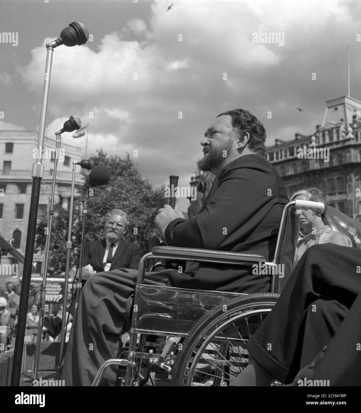Michael Flanders, of Flanders and Swann entertainers fame, addresses a ...