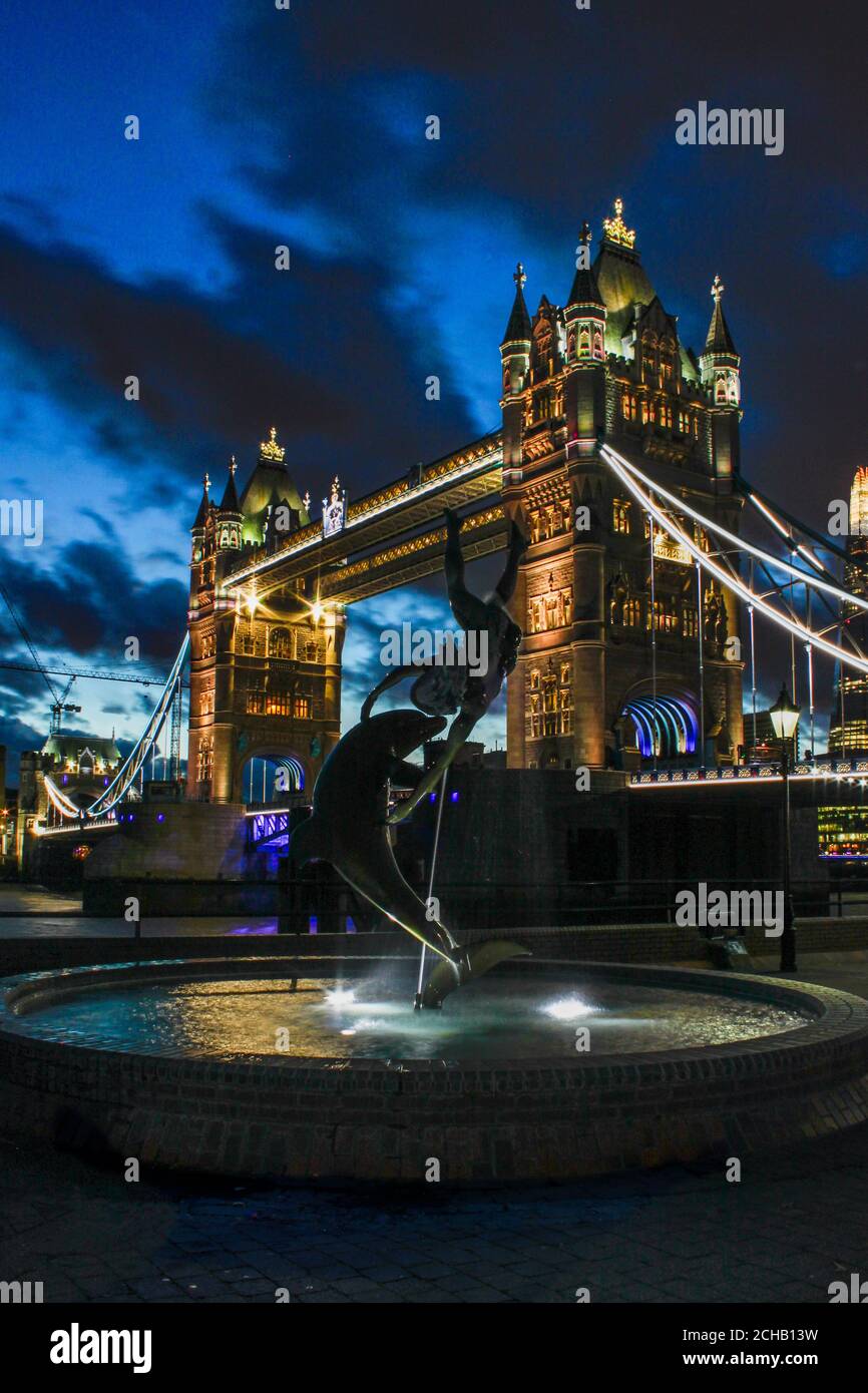 Tower Bridge at Dusk - View from St Catherines dock Stock Photo - Alamy