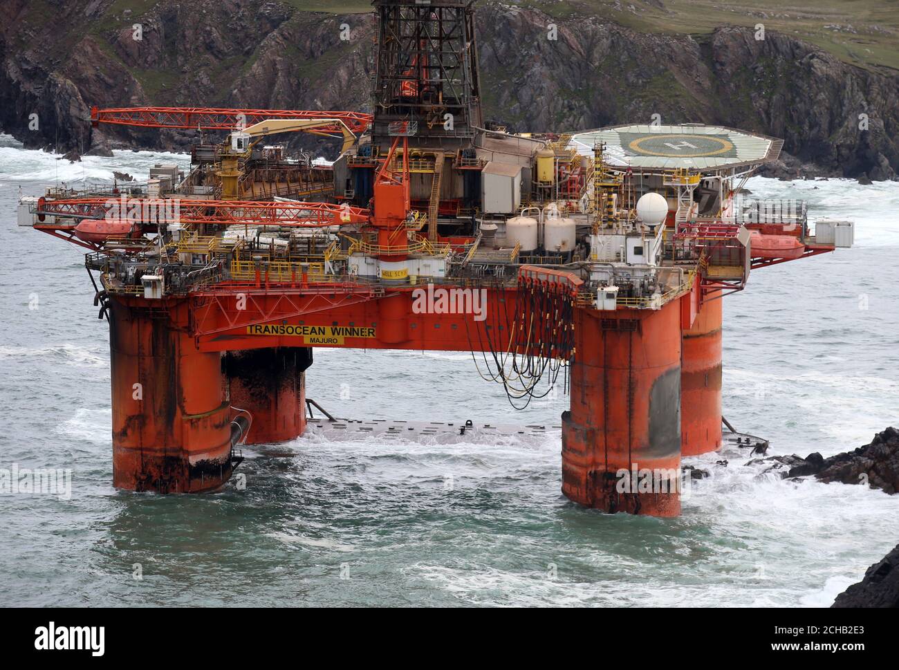 The 17000-tonne drilling rig Transocean Winner after it ran aground at ...