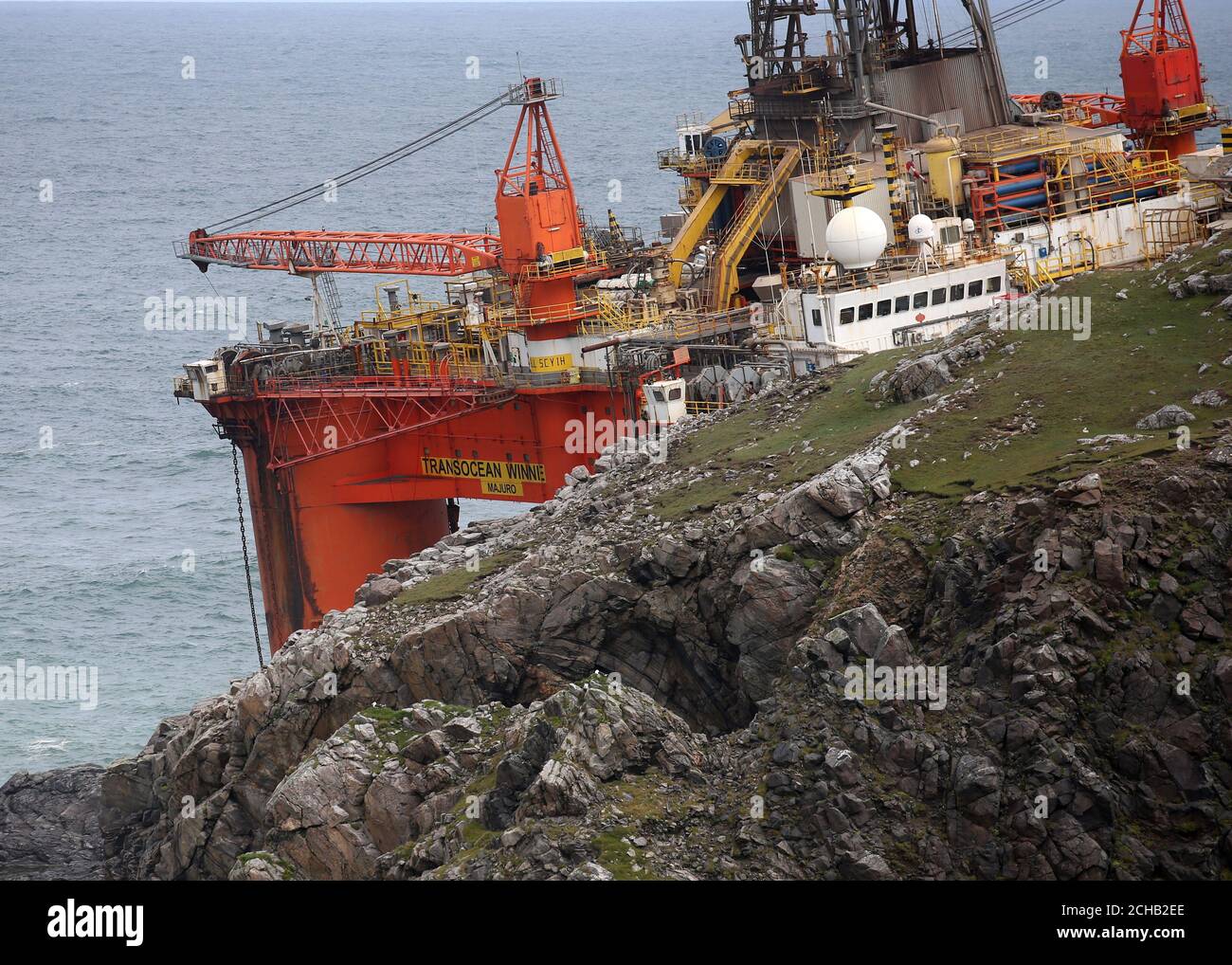 The 17000-tonne drilling rig Transocean Winner after it ran aground at ...