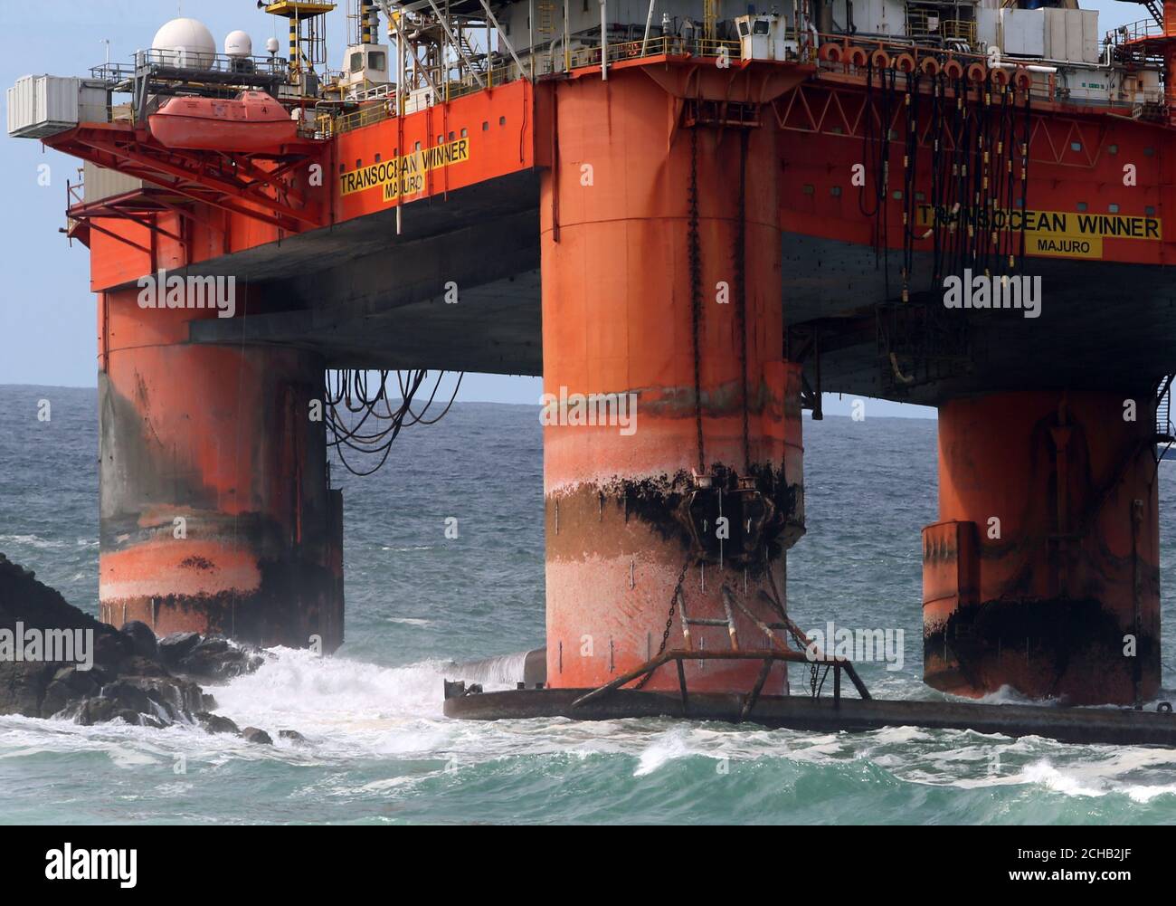 The 17000-tonne drilling rig Transocean Winnerafter it ran aground at ...