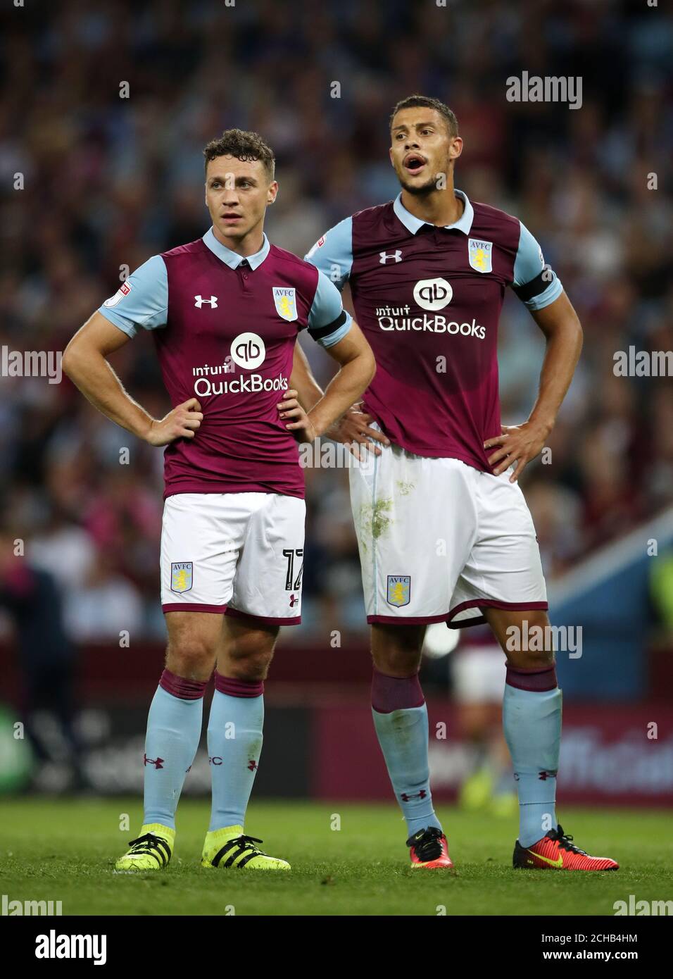 Aston Villa's James Chester (left) and Rudy Gestede Stock Photo - Alamy