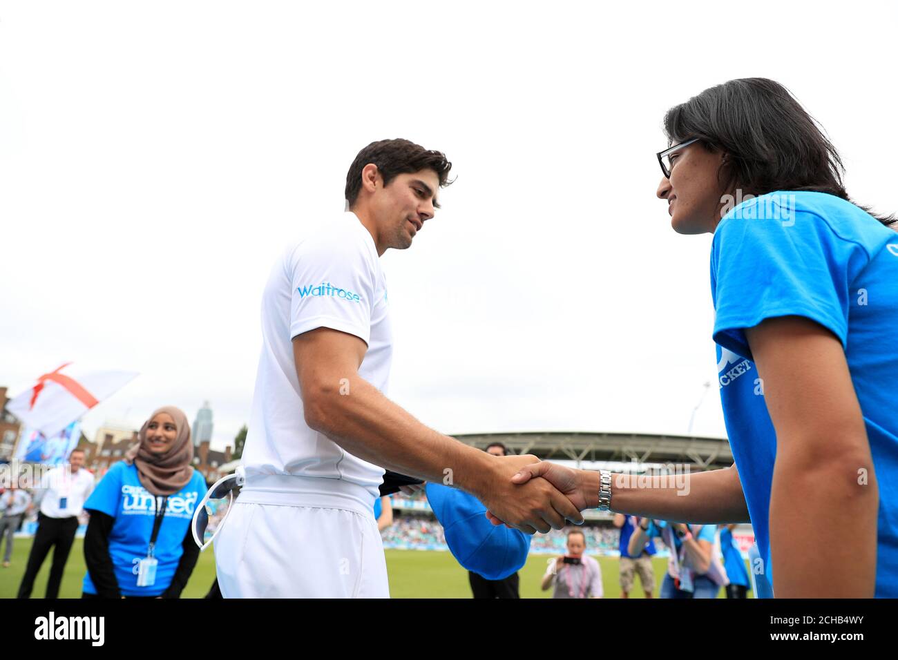 England's Alastair Cook meets mascots prior to the match Stock Photo ...