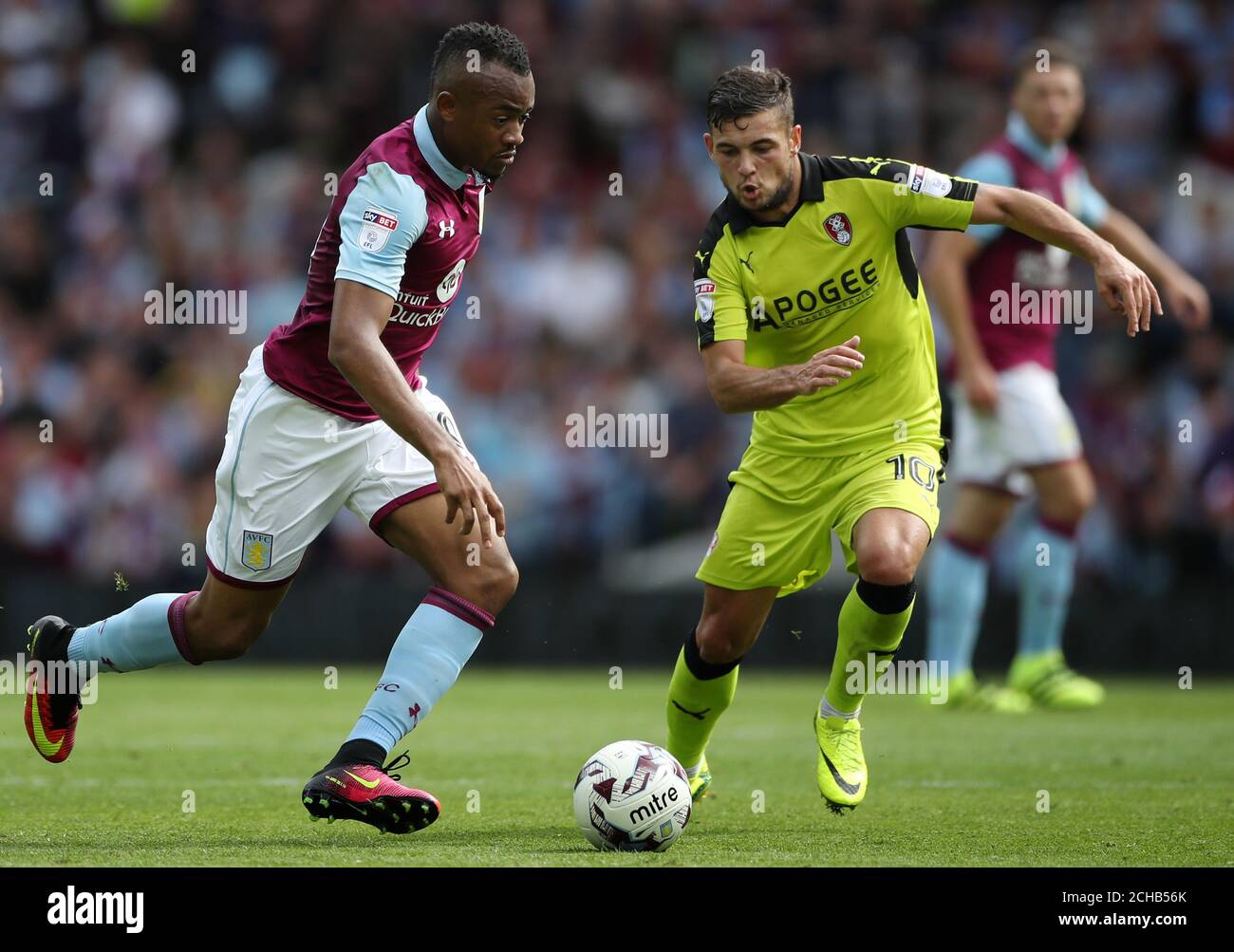 Aston Villa's Jordan Ayew (left) and Rotherham United's Jake Forster ...