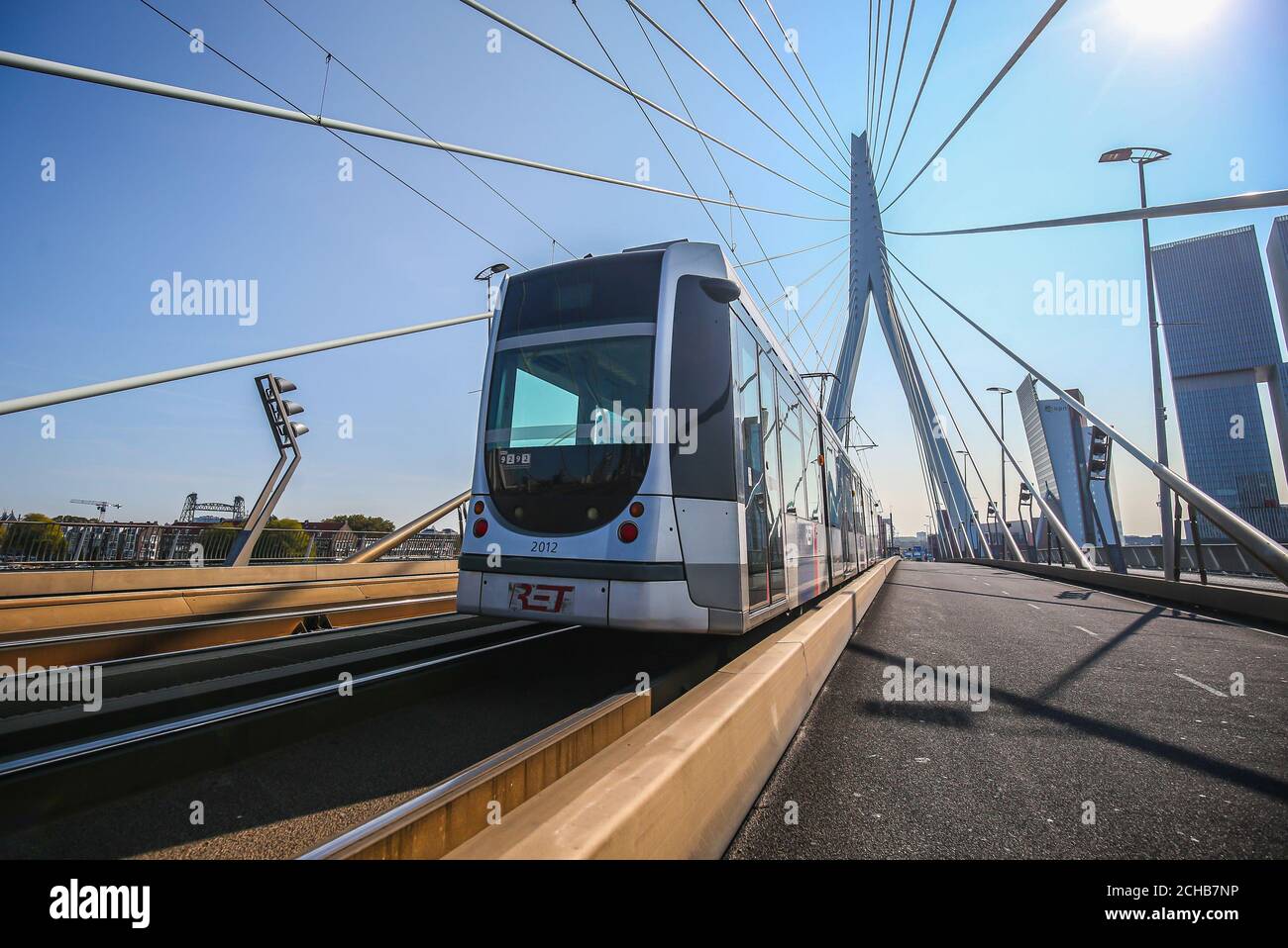 ROTTERDAM, 14-09-2020, Tram line collapses on the Erasmus Bridge in ...