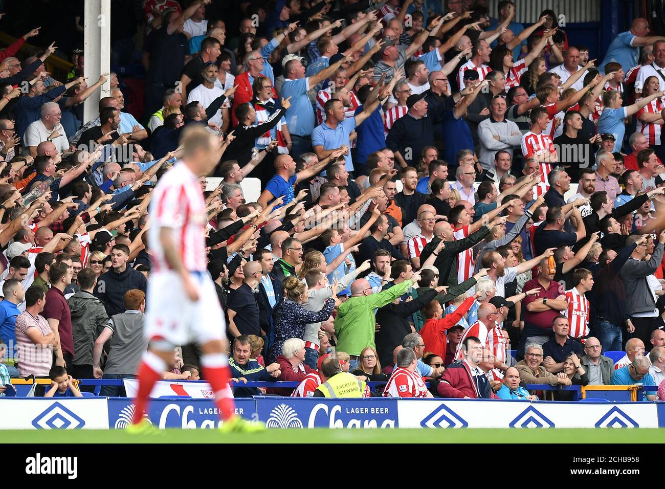 Stoke city fans in the stands at goodison park hi-res stock photography ...