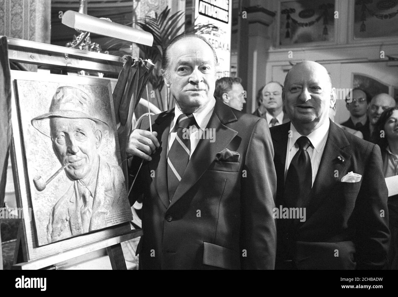 Bob Hope (left) and Sir Lew Grade at an unveiling of a plaque to Bing ...