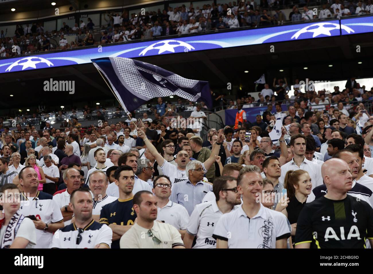 Tottenham Hotspur fans in the crowd prior to the start of the Champions ...