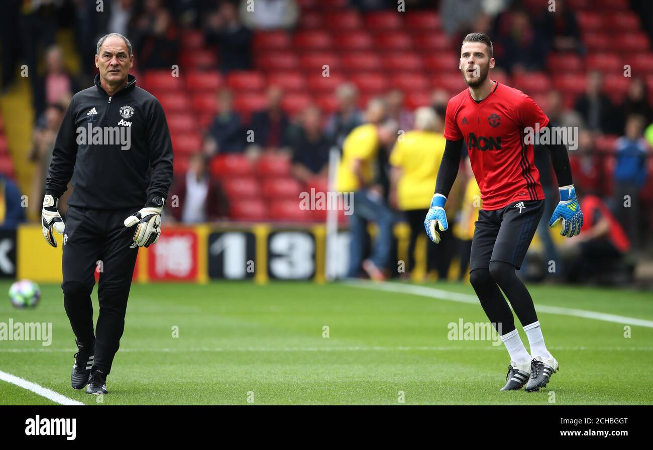 Manchester United goalkeeper David De Gea (right) with coach Silvino ...