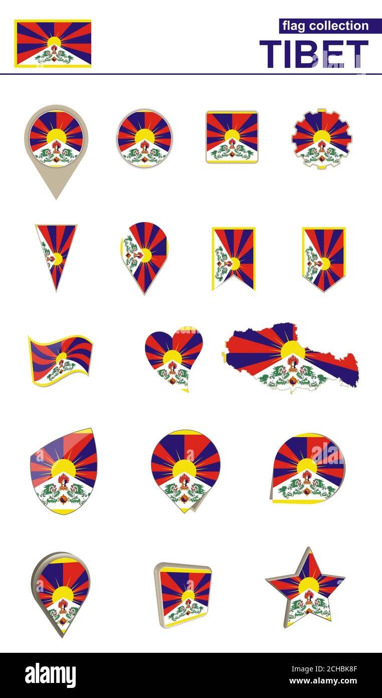 Tibet Flag Collection. Big set for design. Vector Illustration Stock ...