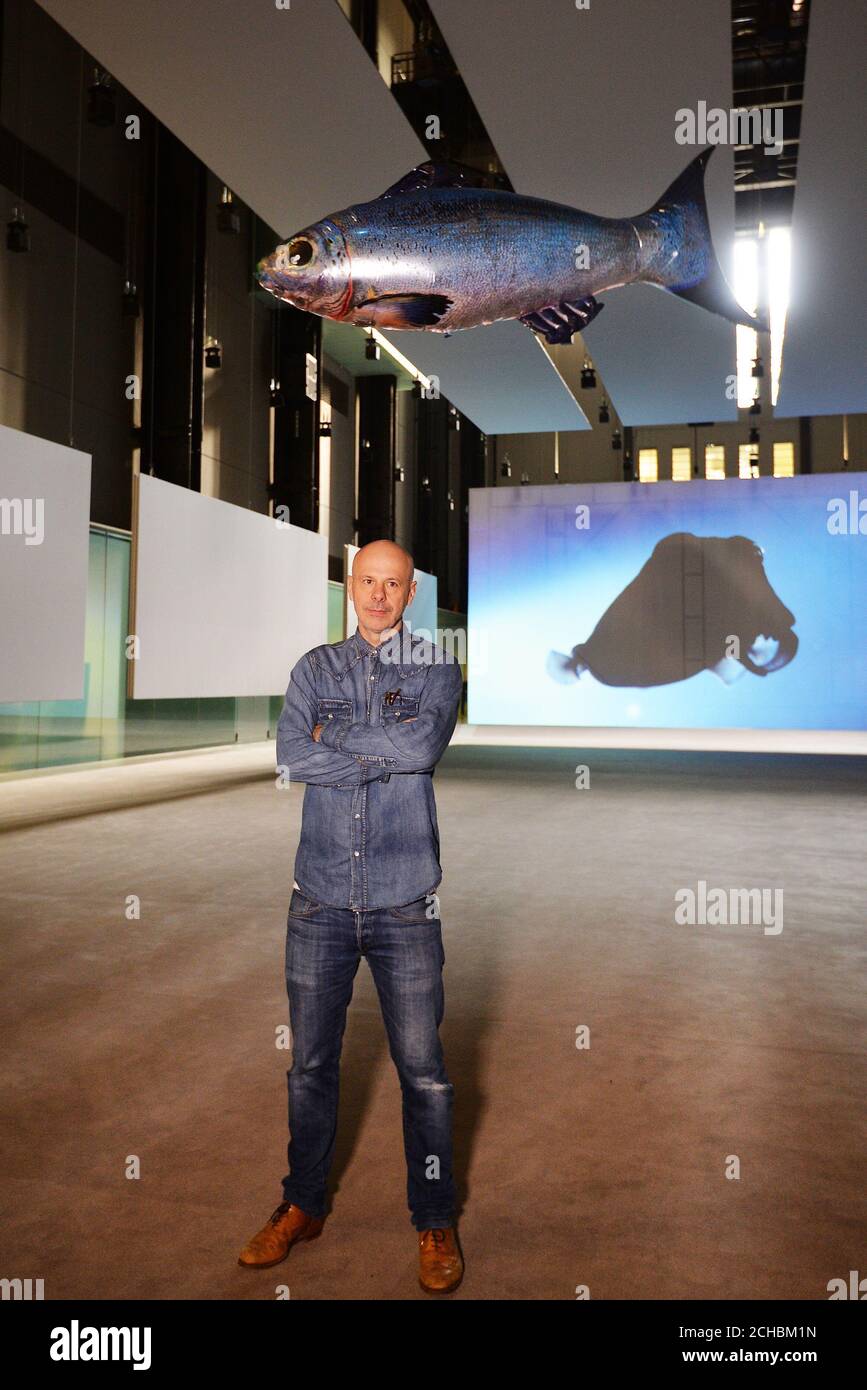 French artist Philippe Parreno with his floating fish, which is the ...