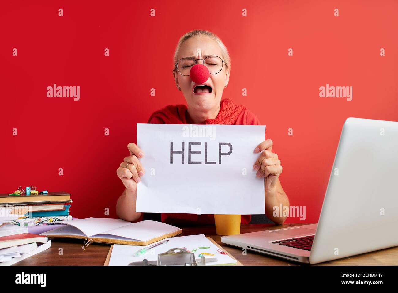 portrait of caucasian tired and frustrated woman working as secretary ...