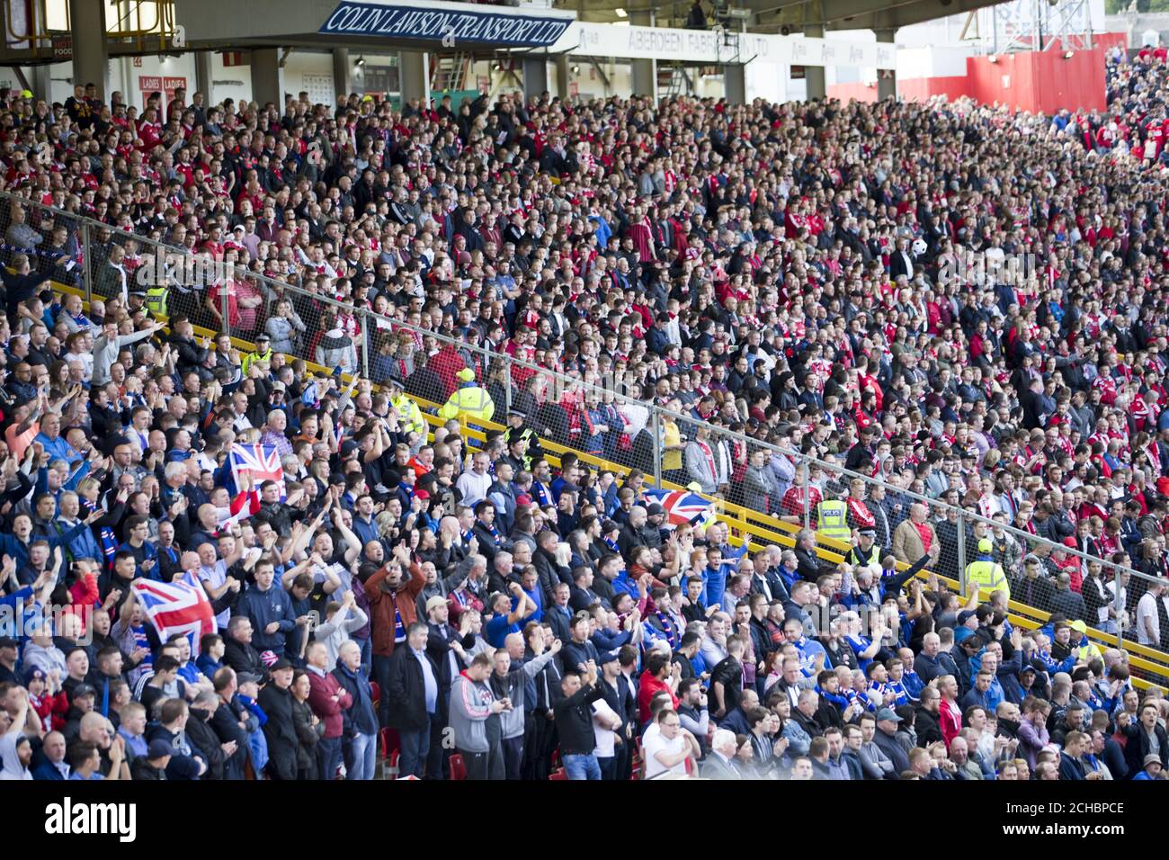 Aberdeen and Rangers fans in the stands at Pittodrie Stadium Stock ...