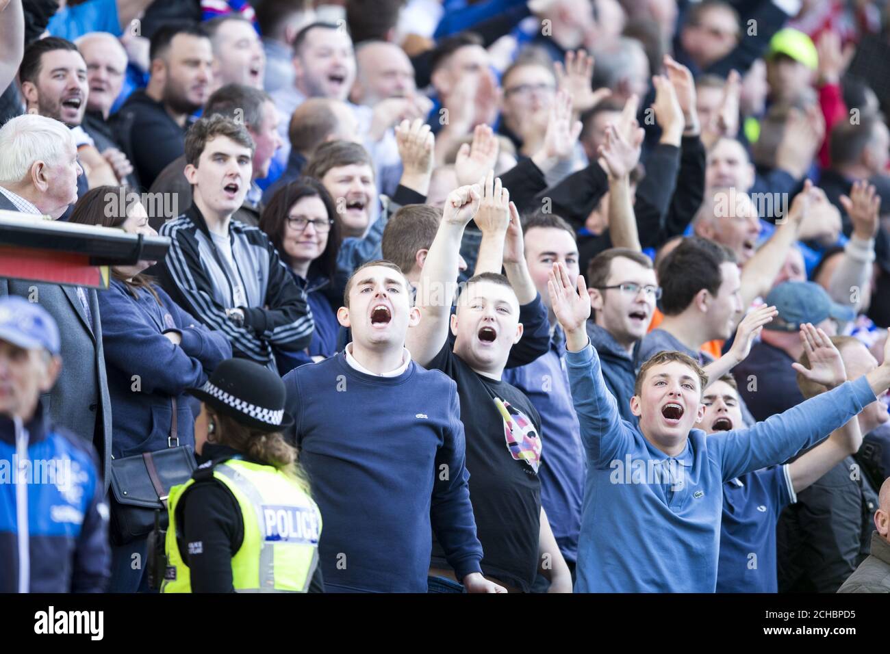 Rangers fans in the stands at Pittodrie Stadium Stock Photo - Alamy