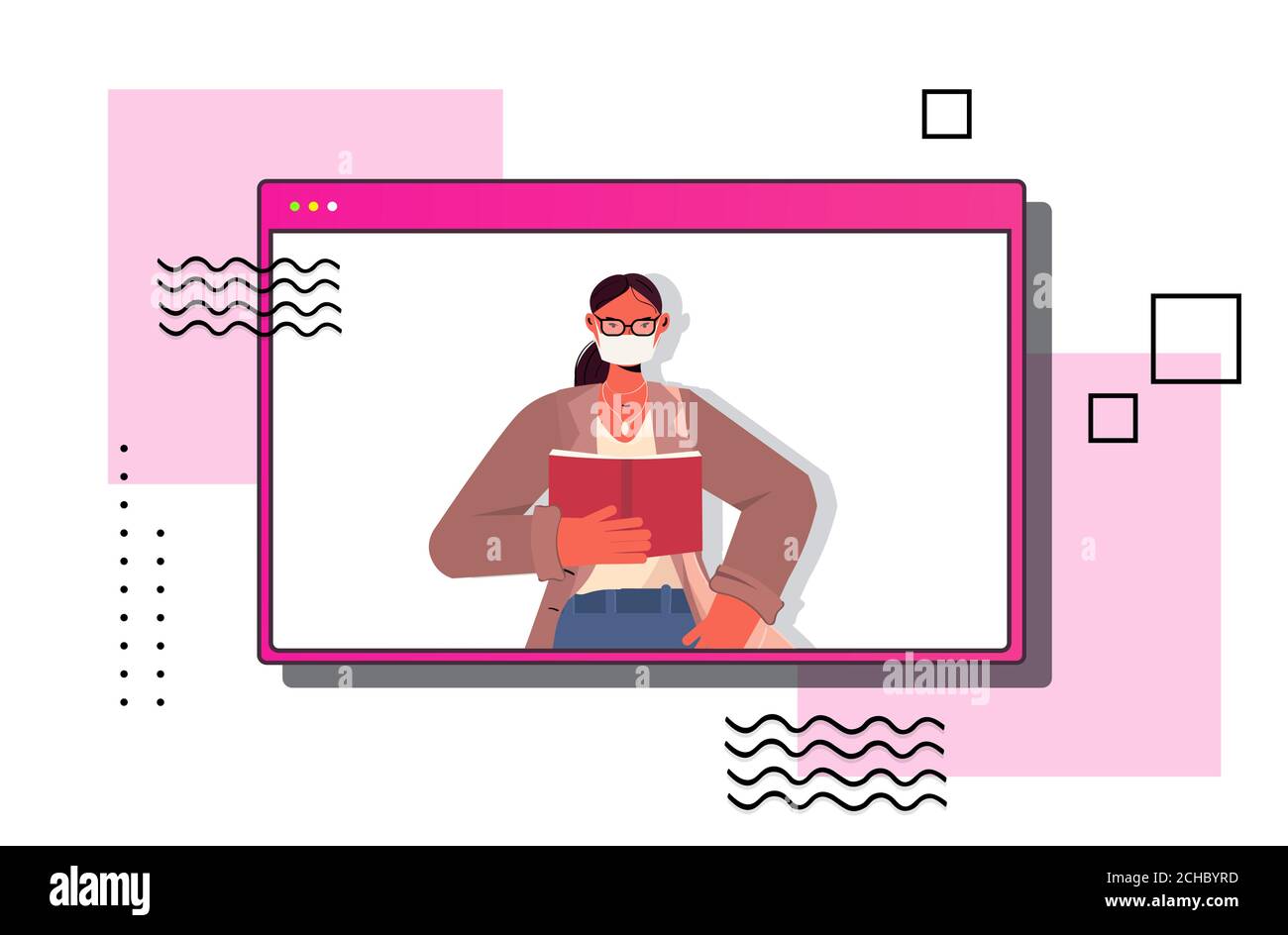 female teacher reading book labor day concept woman in web browser ...