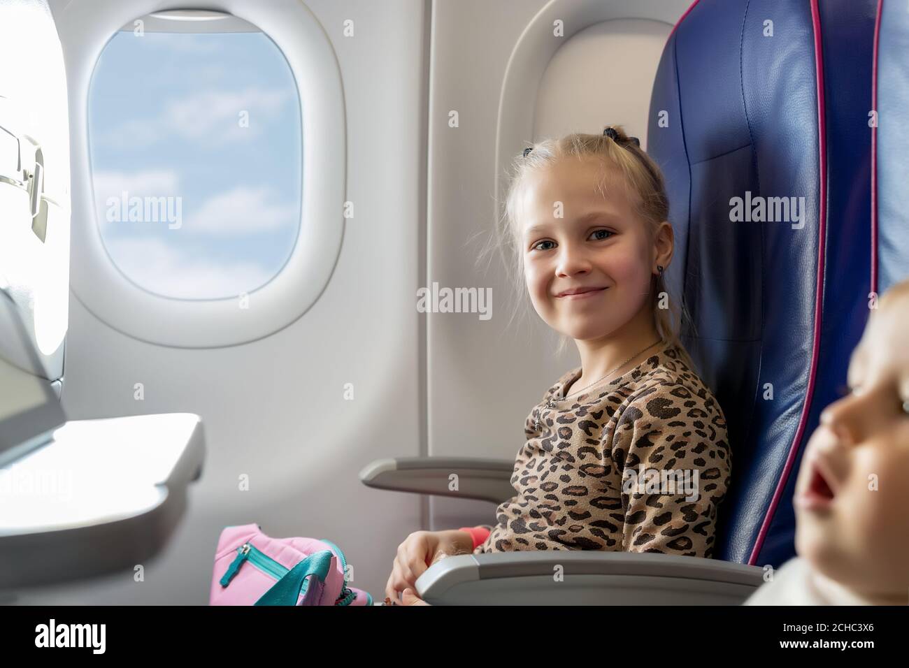Pair of cute little adorable sibling brother and sister traveling by ...