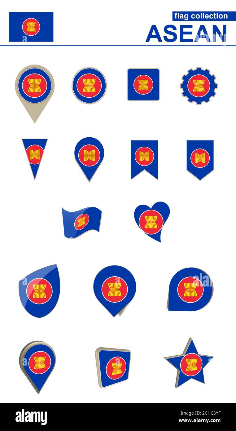 ASEAN Flag Collection. Big set for design. Vector Illustration Stock ...