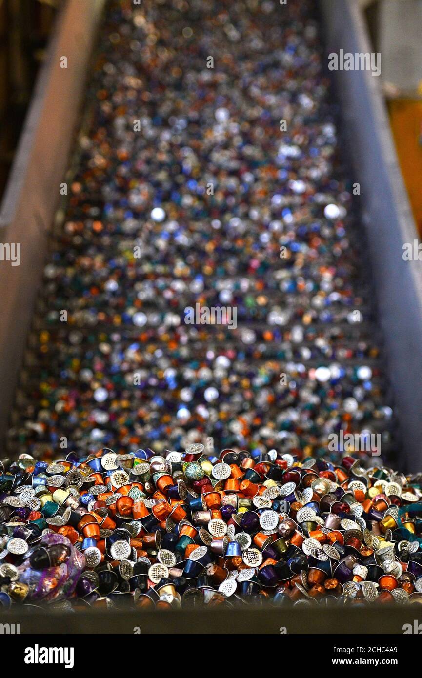 Nespresso demonstrate how they recycle the used aluminium coffee ...