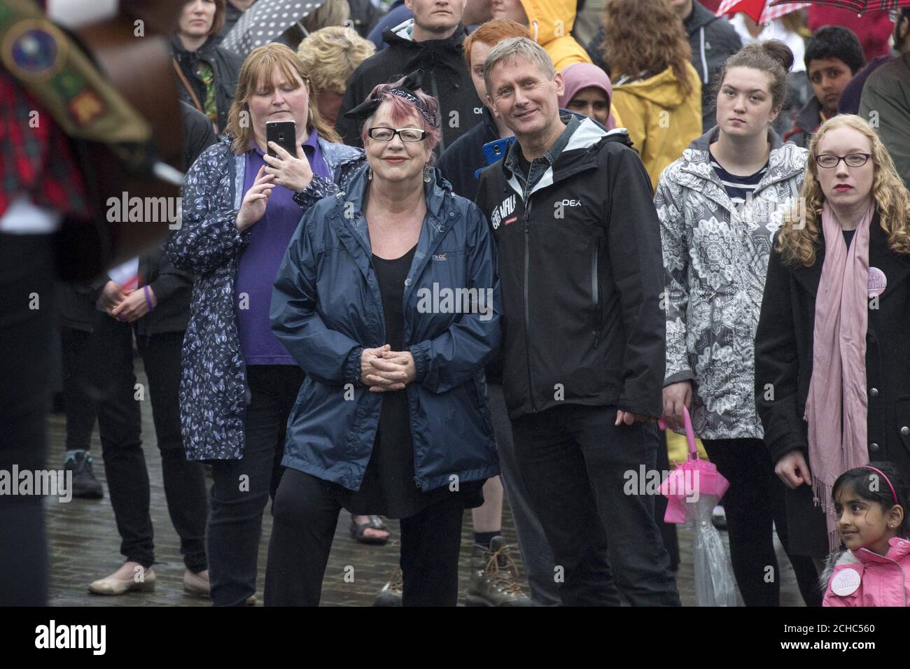 EDITORIAL USE ONLY Comedian Jo Brand and Peter Stewart watch a musical ...
