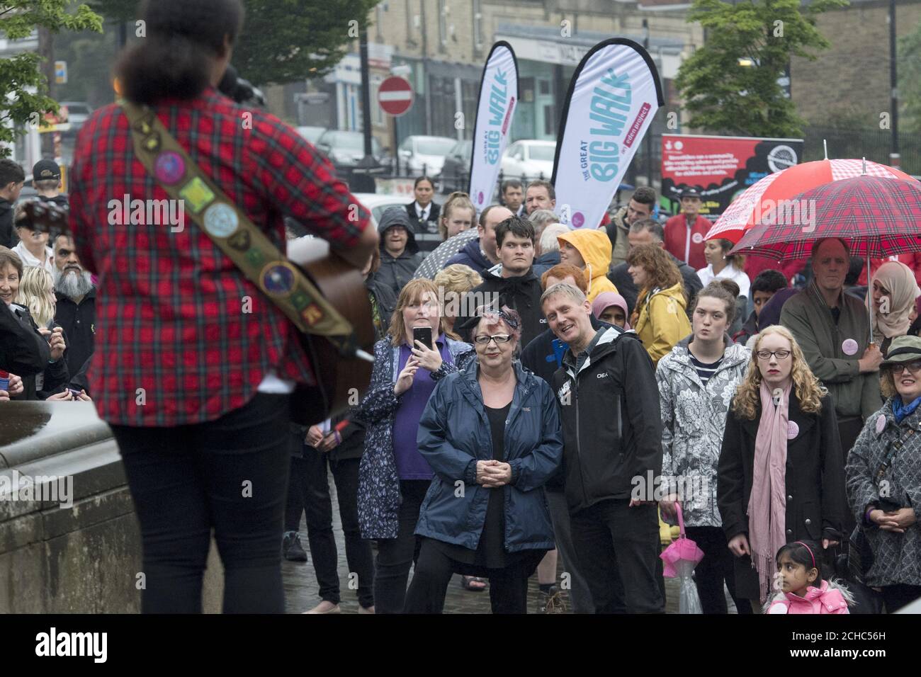 EDITORIAL USE ONLY Comedian Jo Brand and Peter Stewart watch a musical ...