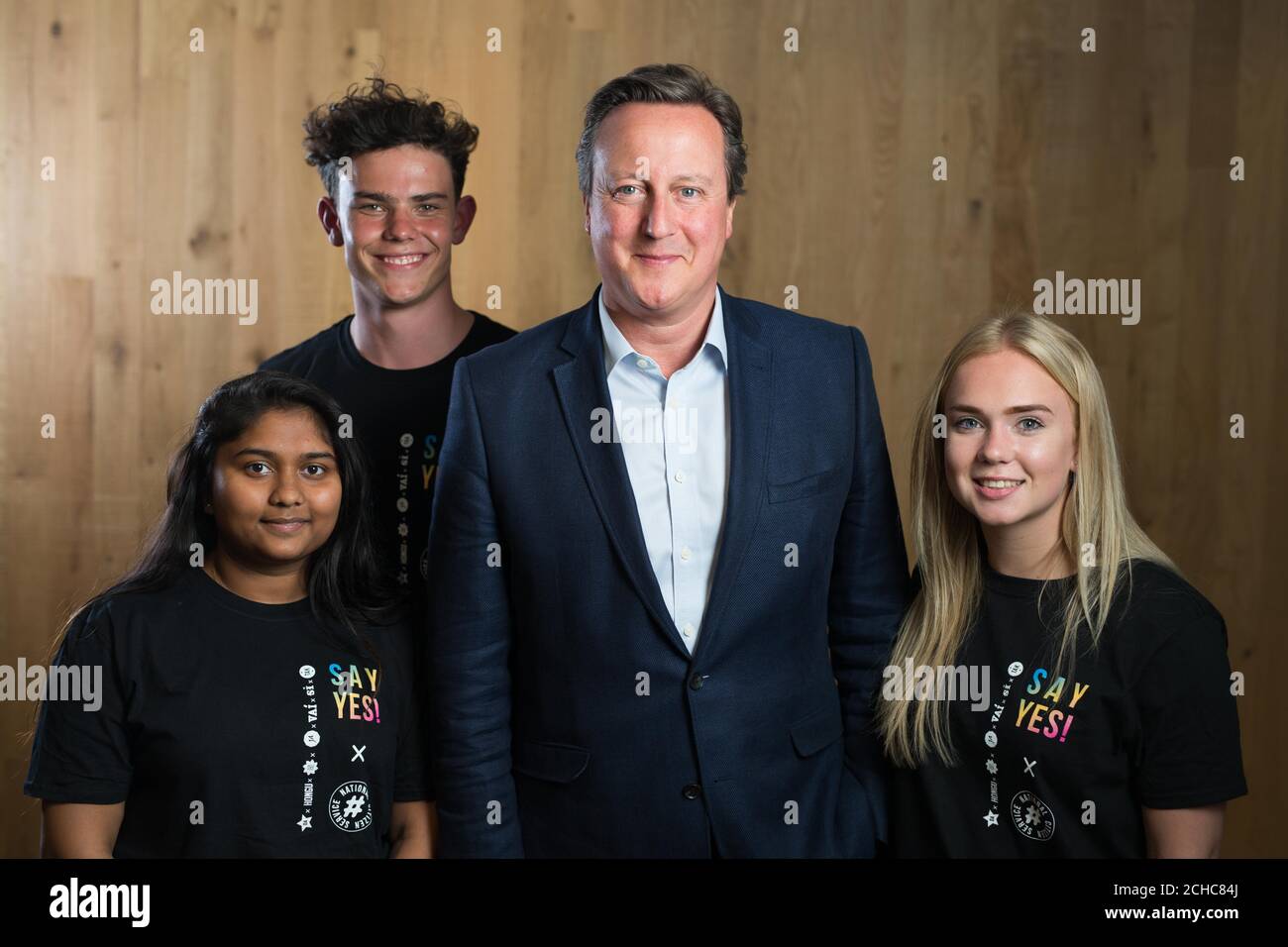 David Cameron meets NCS grads (left to right) Ashviniy Thamilmaran, 16, Cameron Duncan Lyon, 18 ...