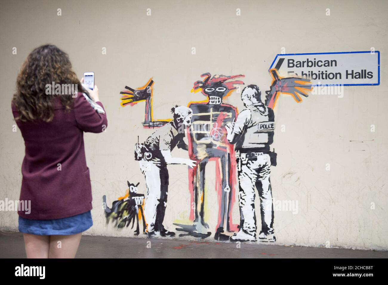 A woman takes a photo of one of two new murals painted by the artist ...