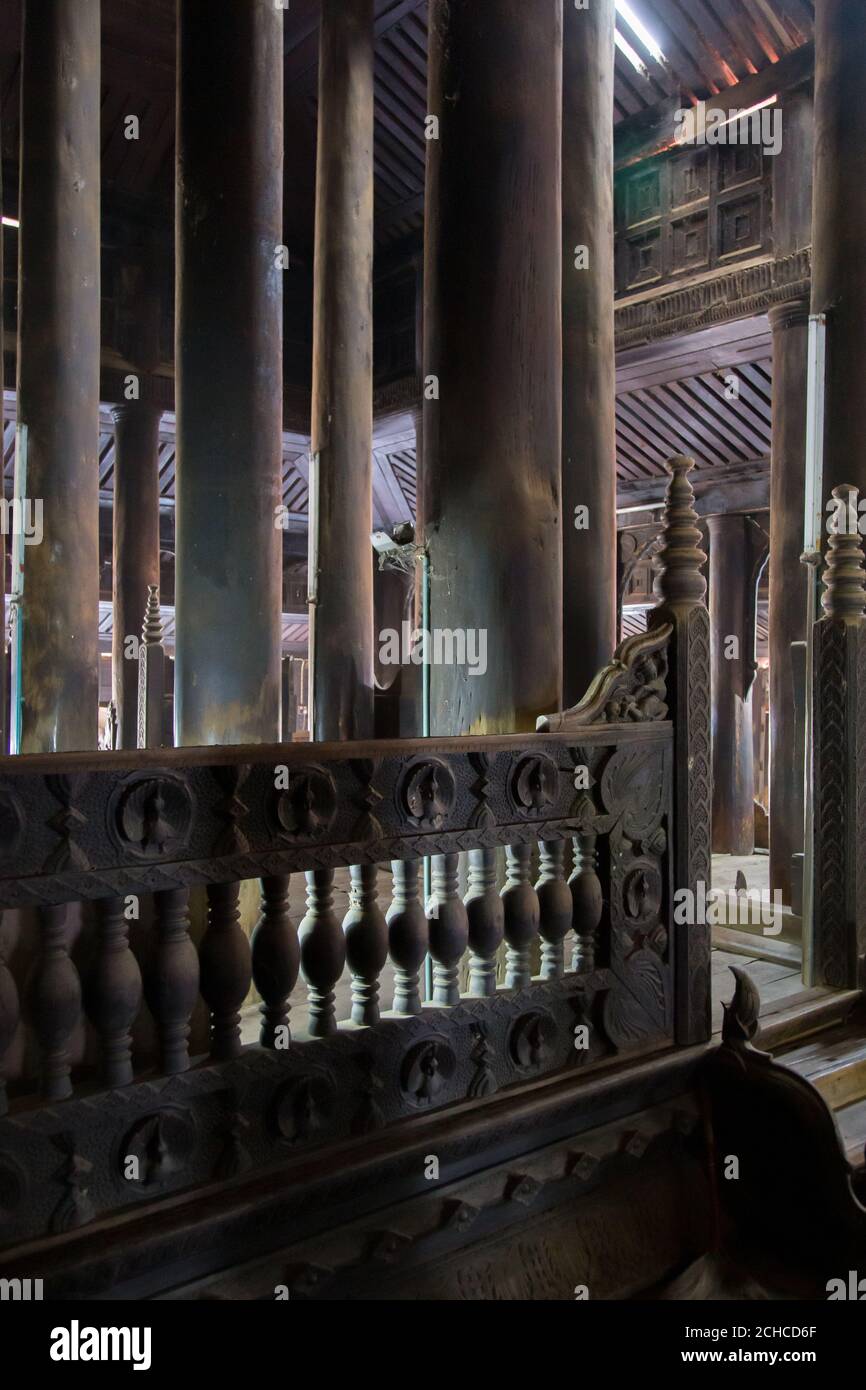 Bagaya Monastery, Inwa Myanmar 12/12/2015 Interior of teak built ...