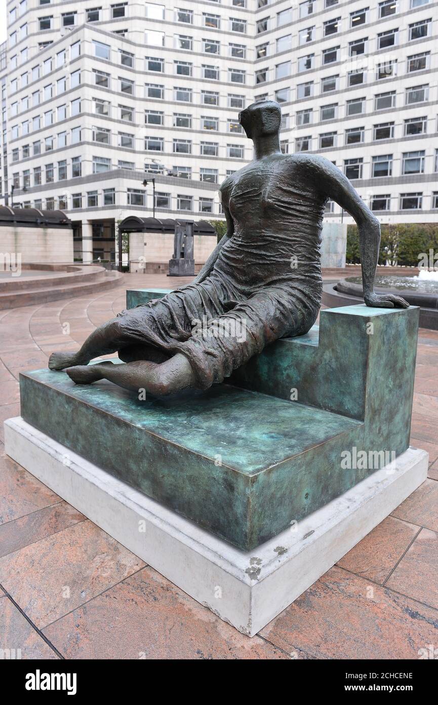 EDITORIAL USE ONLY Henry Moore's Draped Seated Woman at Cabot Square in ...