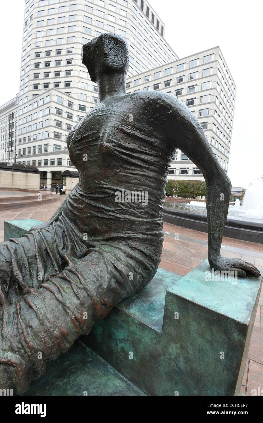 EDITORIAL USE ONLY Henry Moore's Draped Seated Woman at Cabot Square in ...