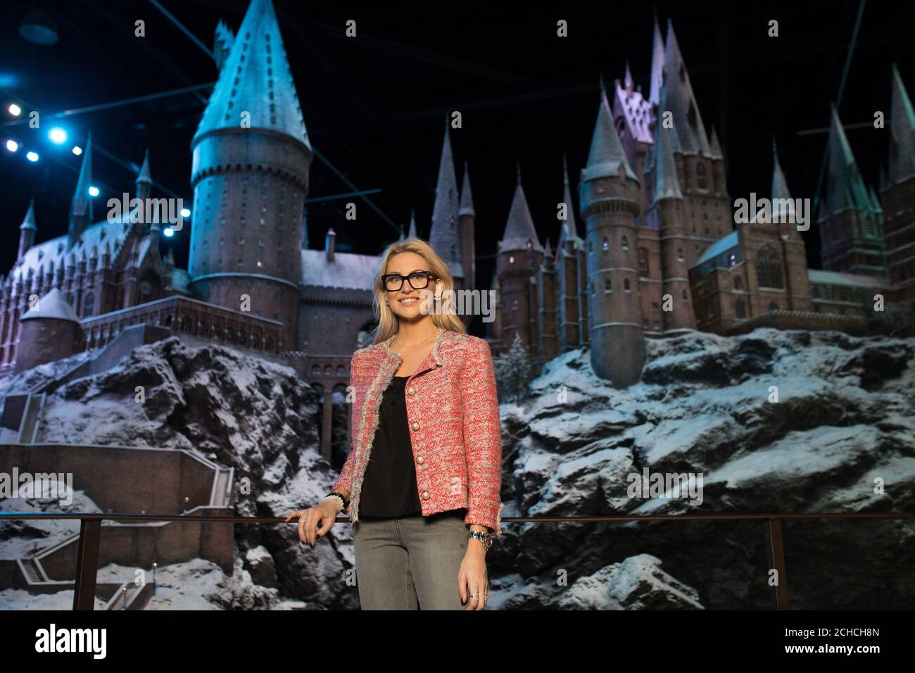 Stephanie Pratt with the snow-covered model of Hogwarts castle at the ...