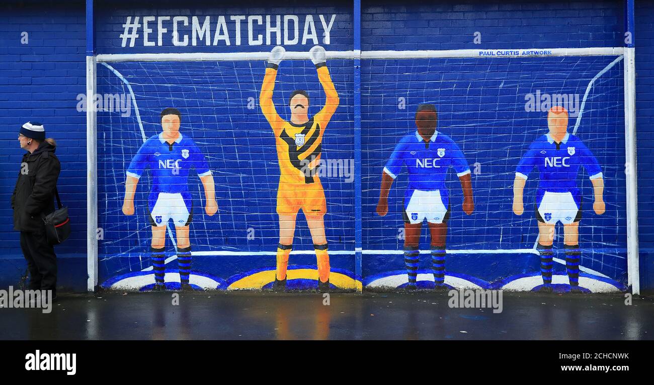 An Everton mural outside the ground before the Premier League match at ...