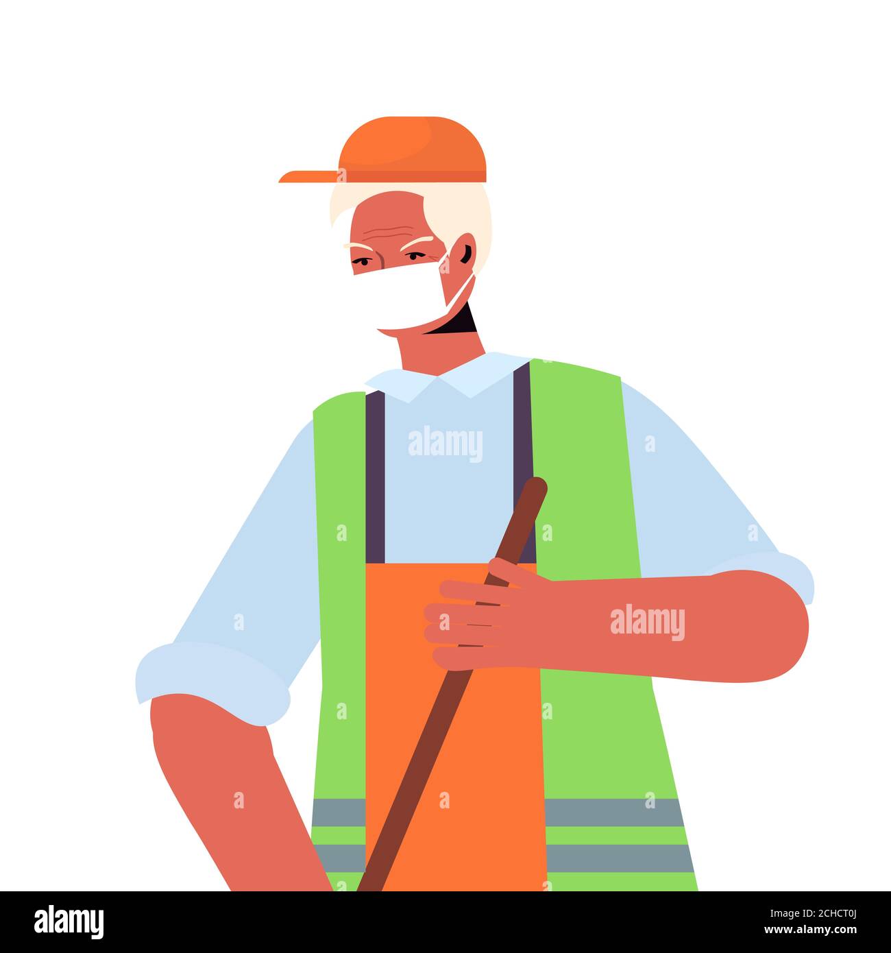 male janitor with broom sweeping and cleaning floor janitor wearing ...