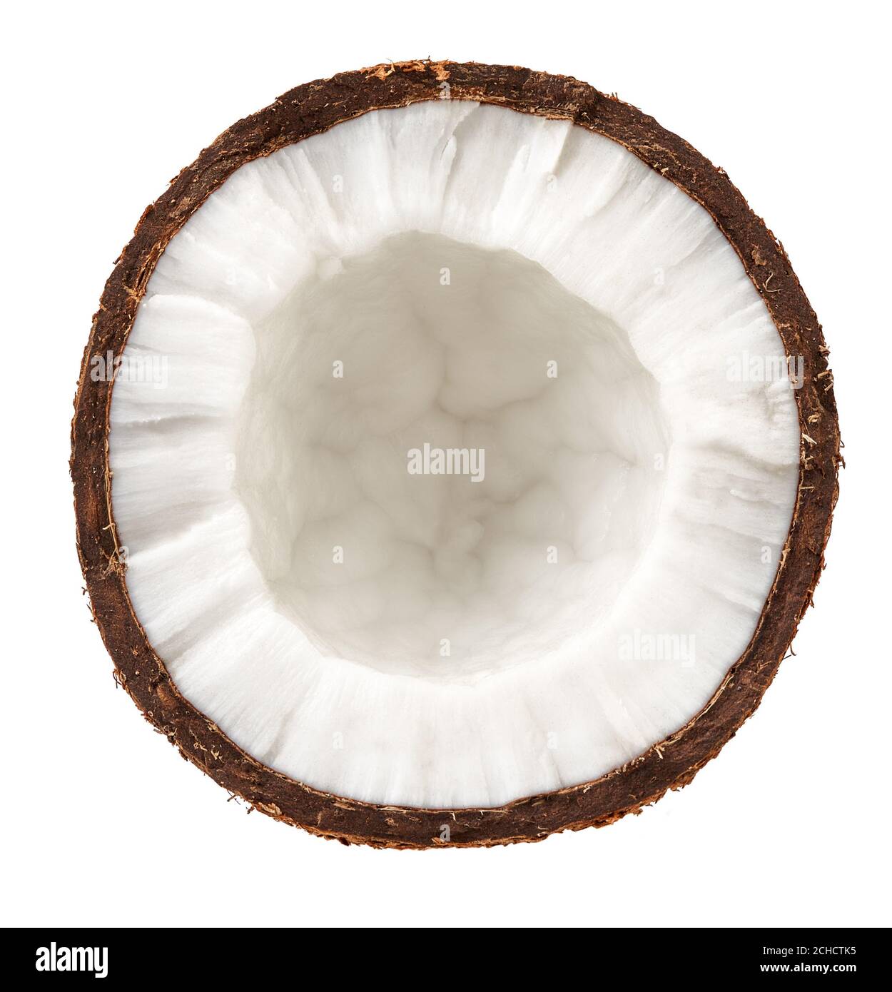 Half coconut isolated on white. Top view of coconut Stock Photo - Alamy
