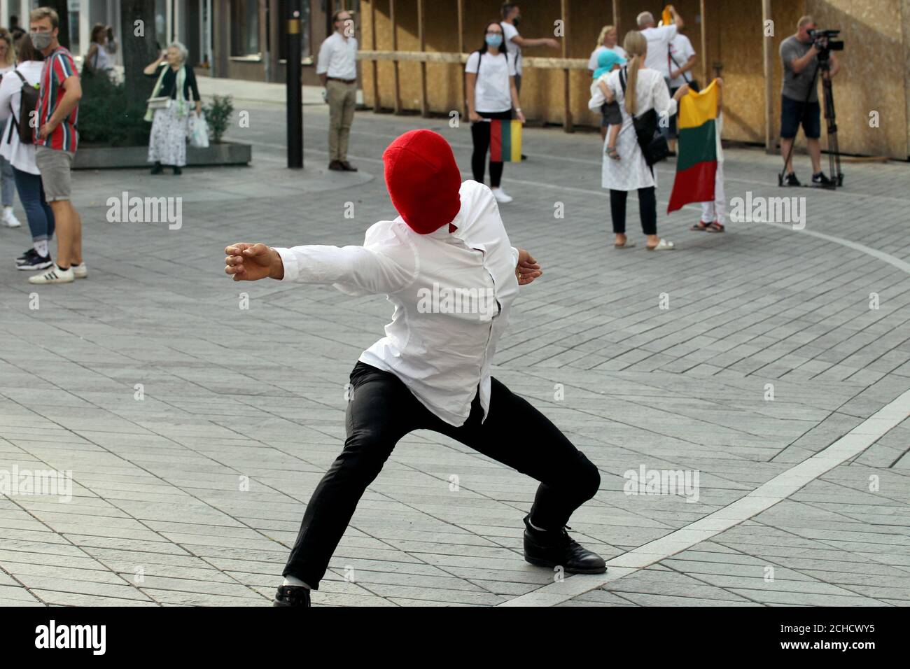 A solo dancer on the street. Protest dance, in the colors of the ...