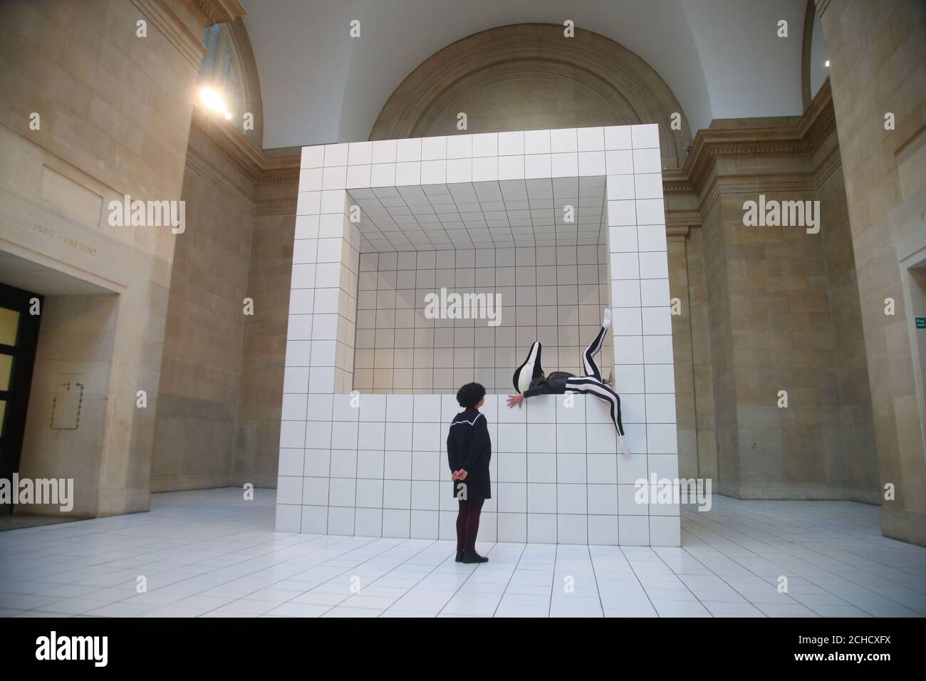 Woman views artist hamiltons new work titled the squash hi-res stock ...