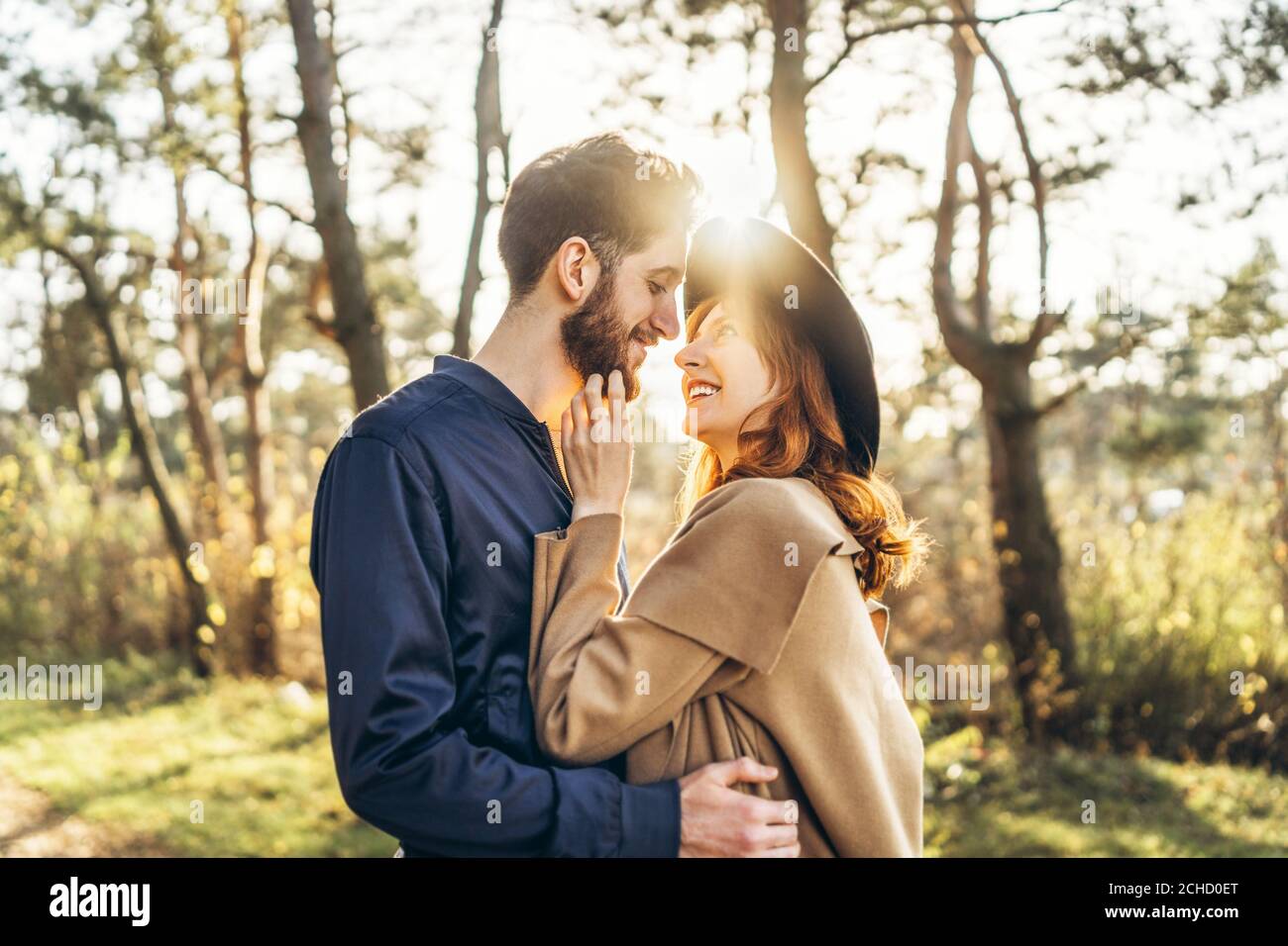 Happy young romantic couple spend time together outdoor Stock Photo - Alamy