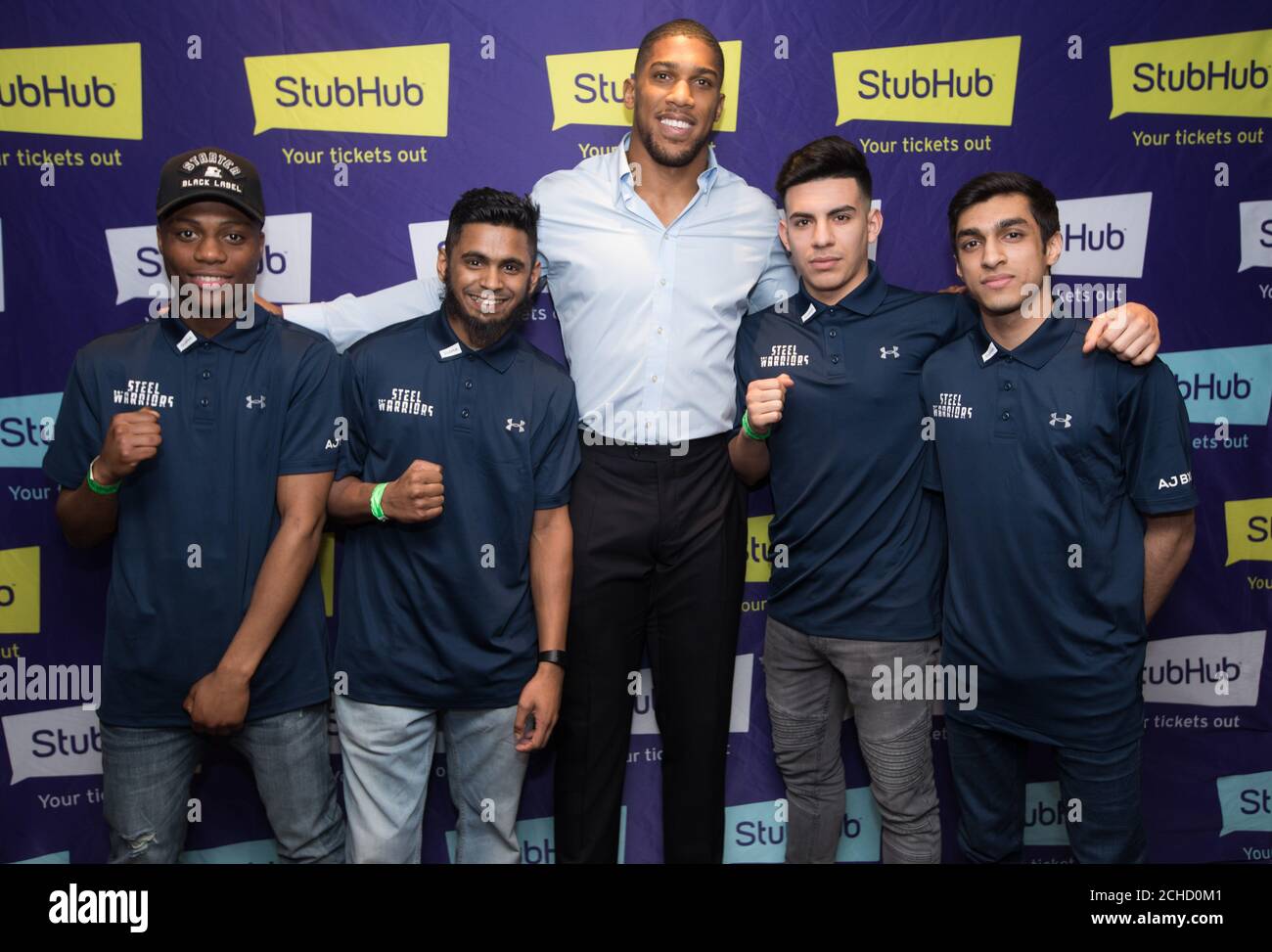 EDITORIAL USE ONLY Anthony Joshua (centre) meets (left to right) Fahad ...