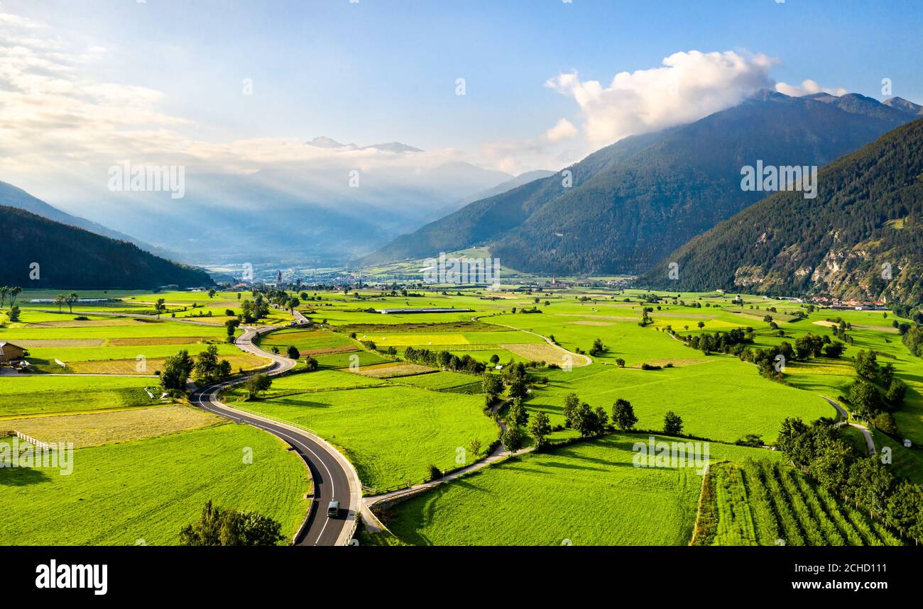 Aerial view of the Vinschgau Valley in South Tyrol, Italy Stock Photo ...