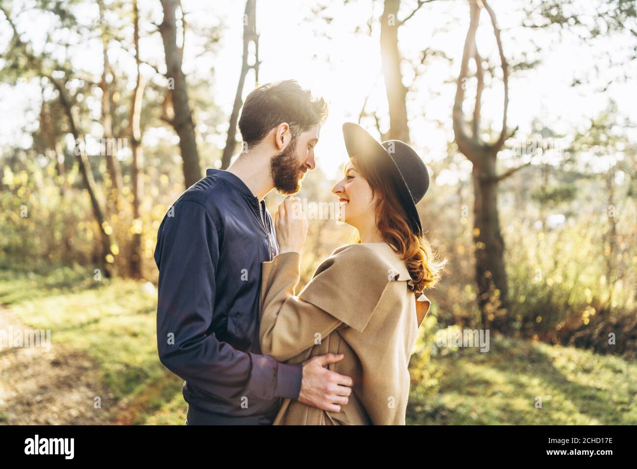 Happy young romantic couple spend time together outdoor Stock Photo - Alamy
