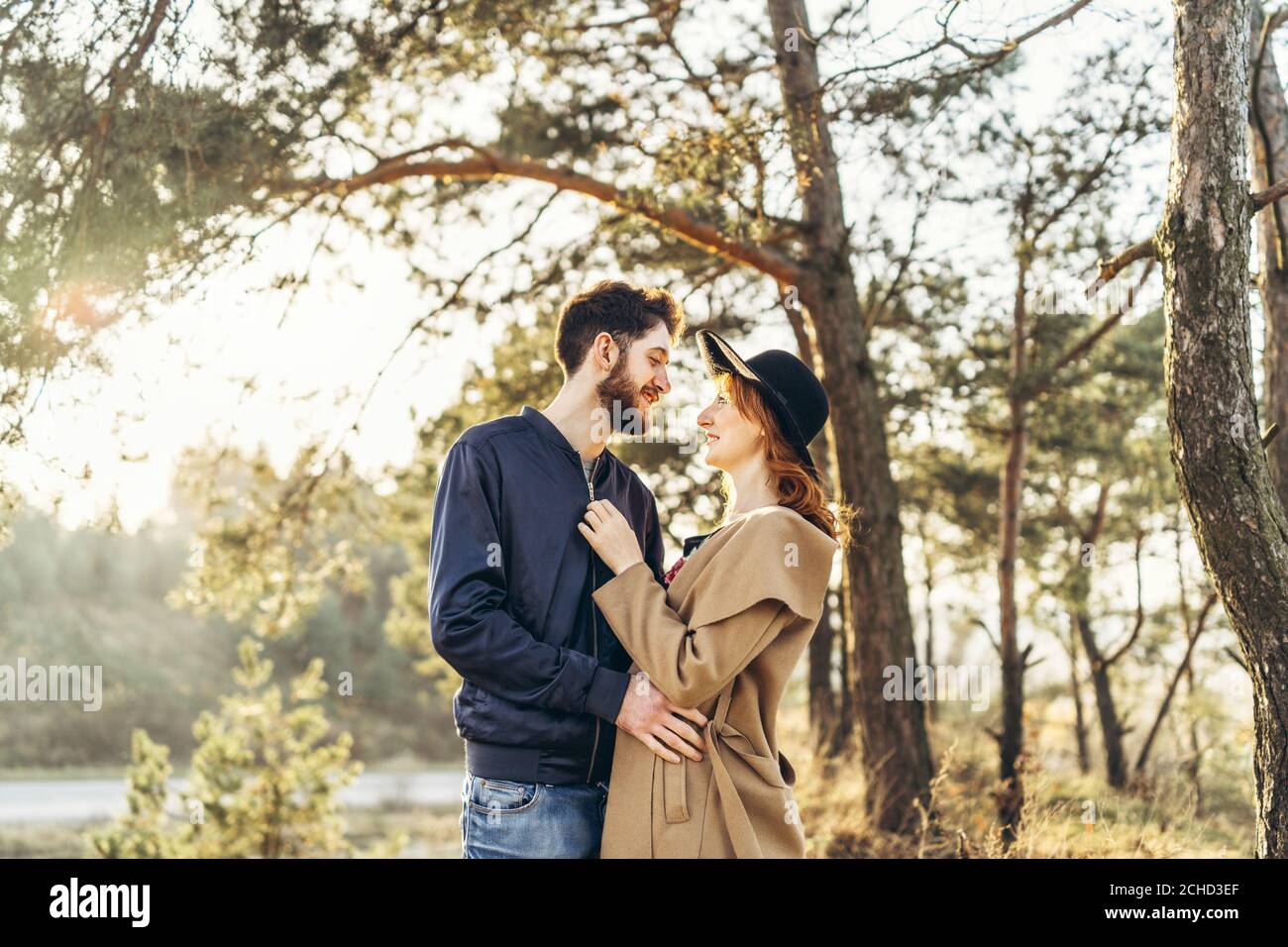 Happy young romantic couple spend time together outdoor Stock Photo - Alamy