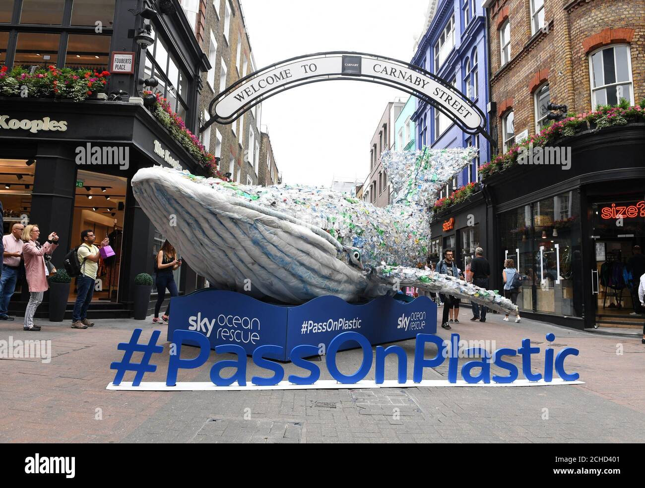 EDITORIAL USE ONLY Sky Ocean Rescue's 'Plasticus' Whale at the launch ...