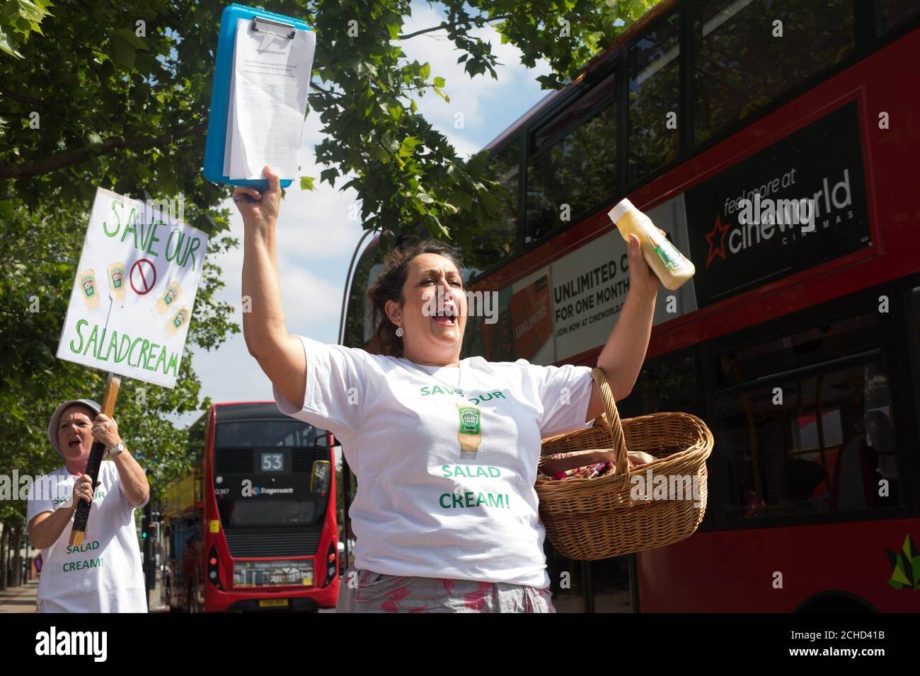Anne Margat (left) and Donna Combe protest outside Tesco, in London ...