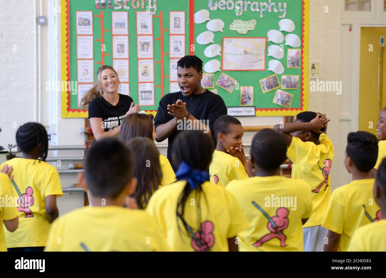 EDITORIAL USE ONLY John Boyega visits his old primary school, Oliver ...